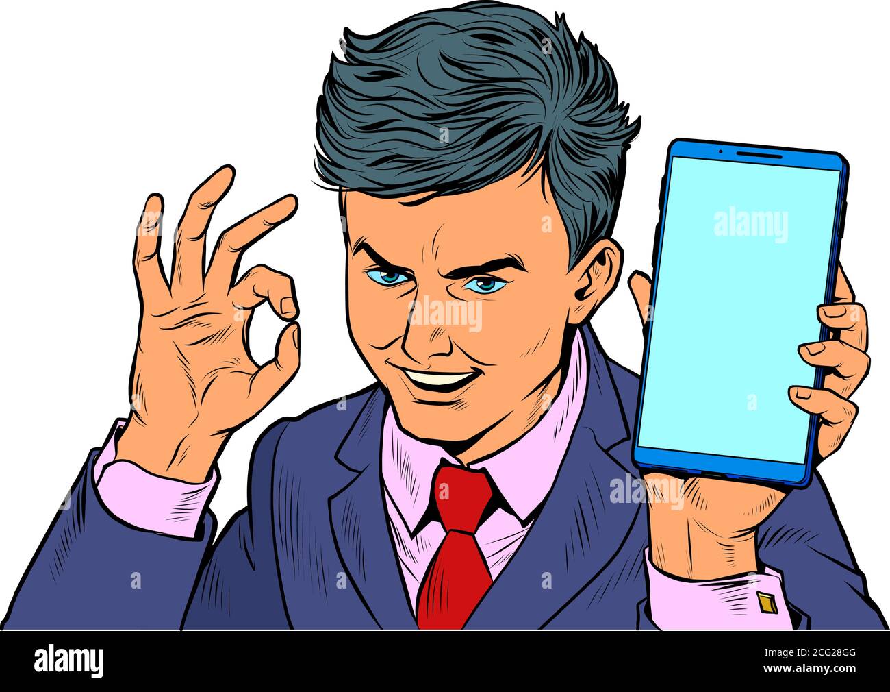 OK gesture Businessman and smartphone. A man with a phone Stock Vector ...