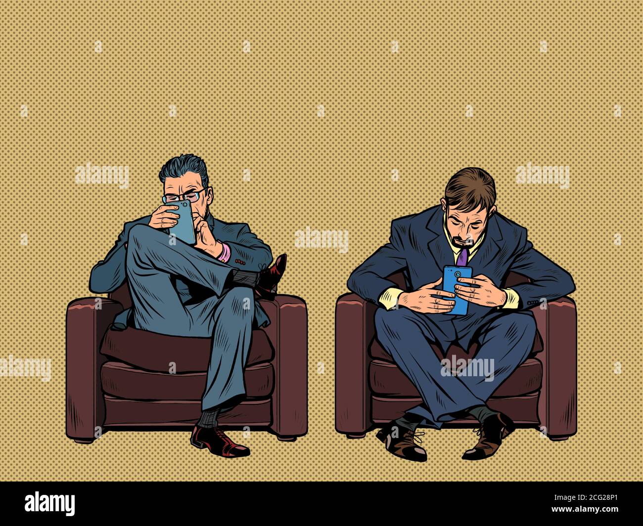 Two people using mobile Stock Vector Images - Alamy