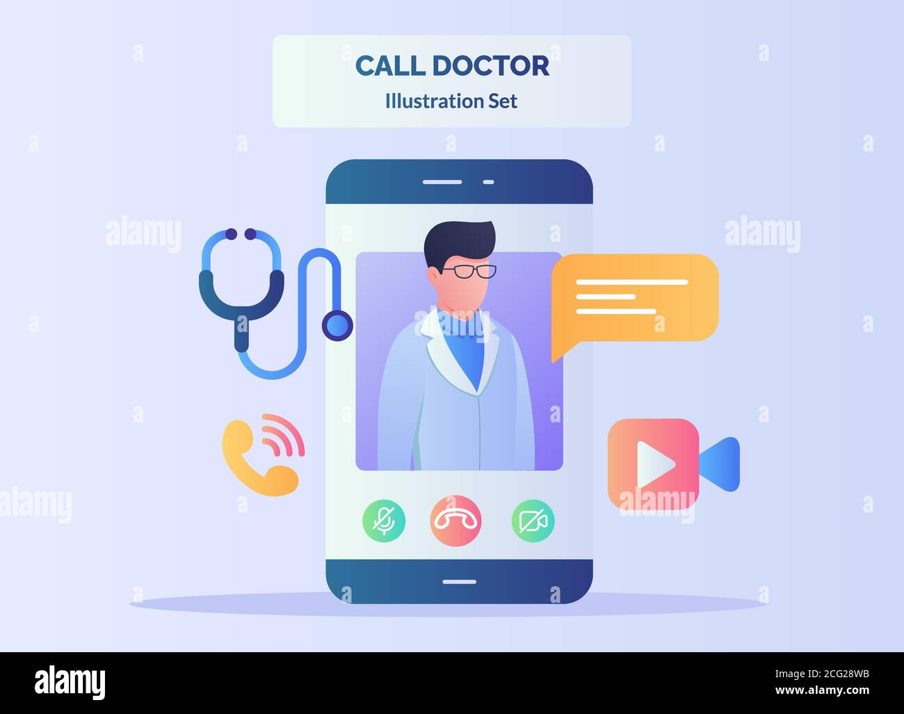 Call doctor illustration set doctor on display smartphone screen ...