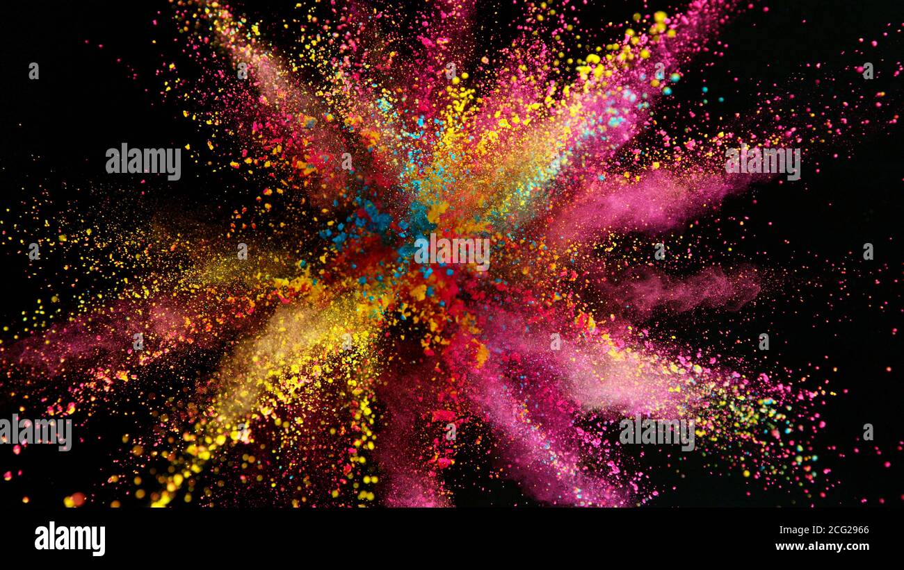 Explosion of colored powder isolated on black background. Abstract colored background Stock ...