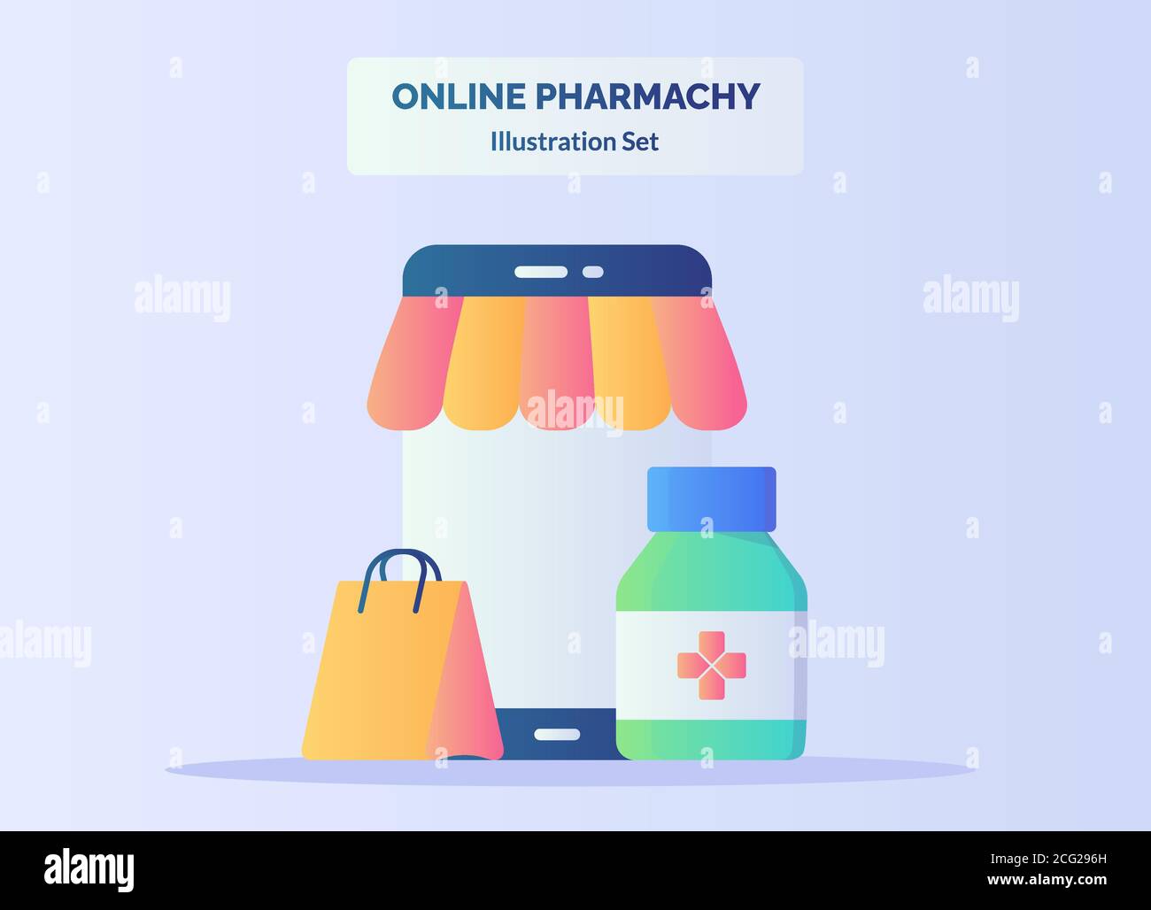 Online pharmacy illustration set e-commerce store in mobile apps ...