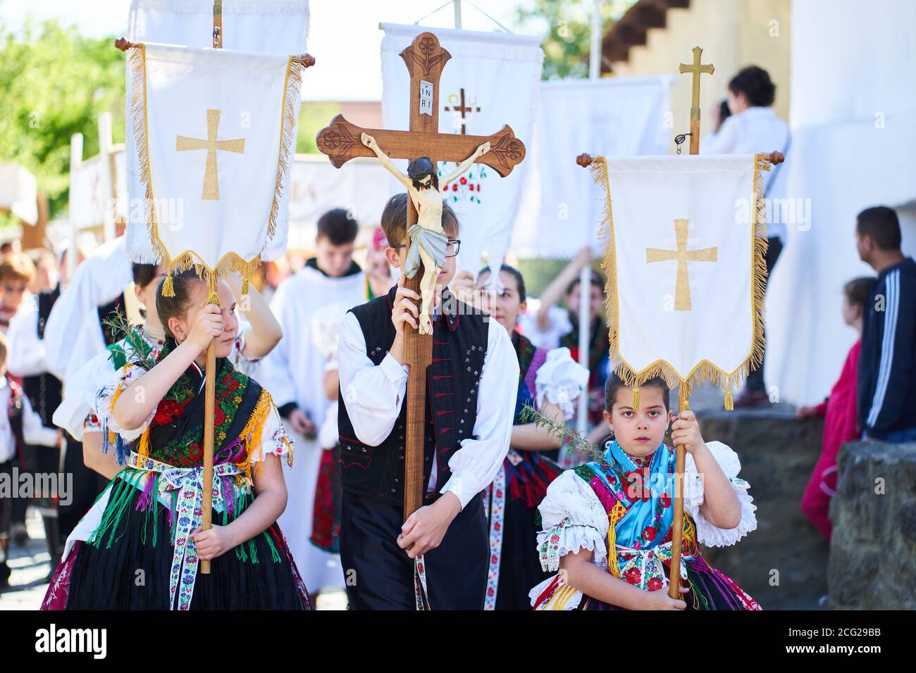 Procession during an Easter Holy Mass in an old village - Holloko ...