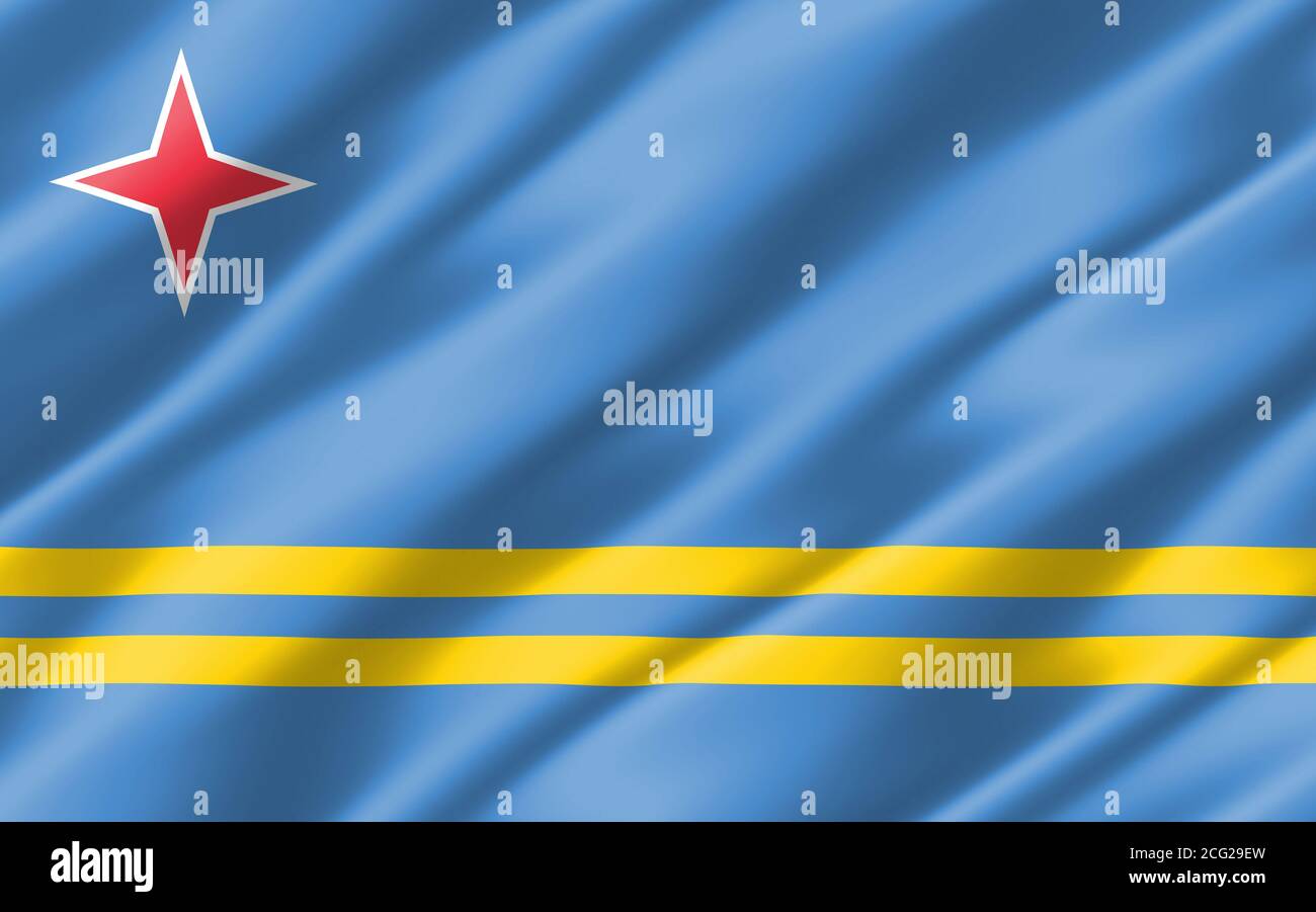 Silk wavy flag of Aruba graphic. Wavy Aruban flag illustration. Rippled ...