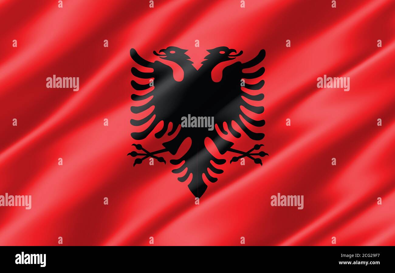 Silk wavy flag of Albania graphic. Wavy Albanian flag illustration ...