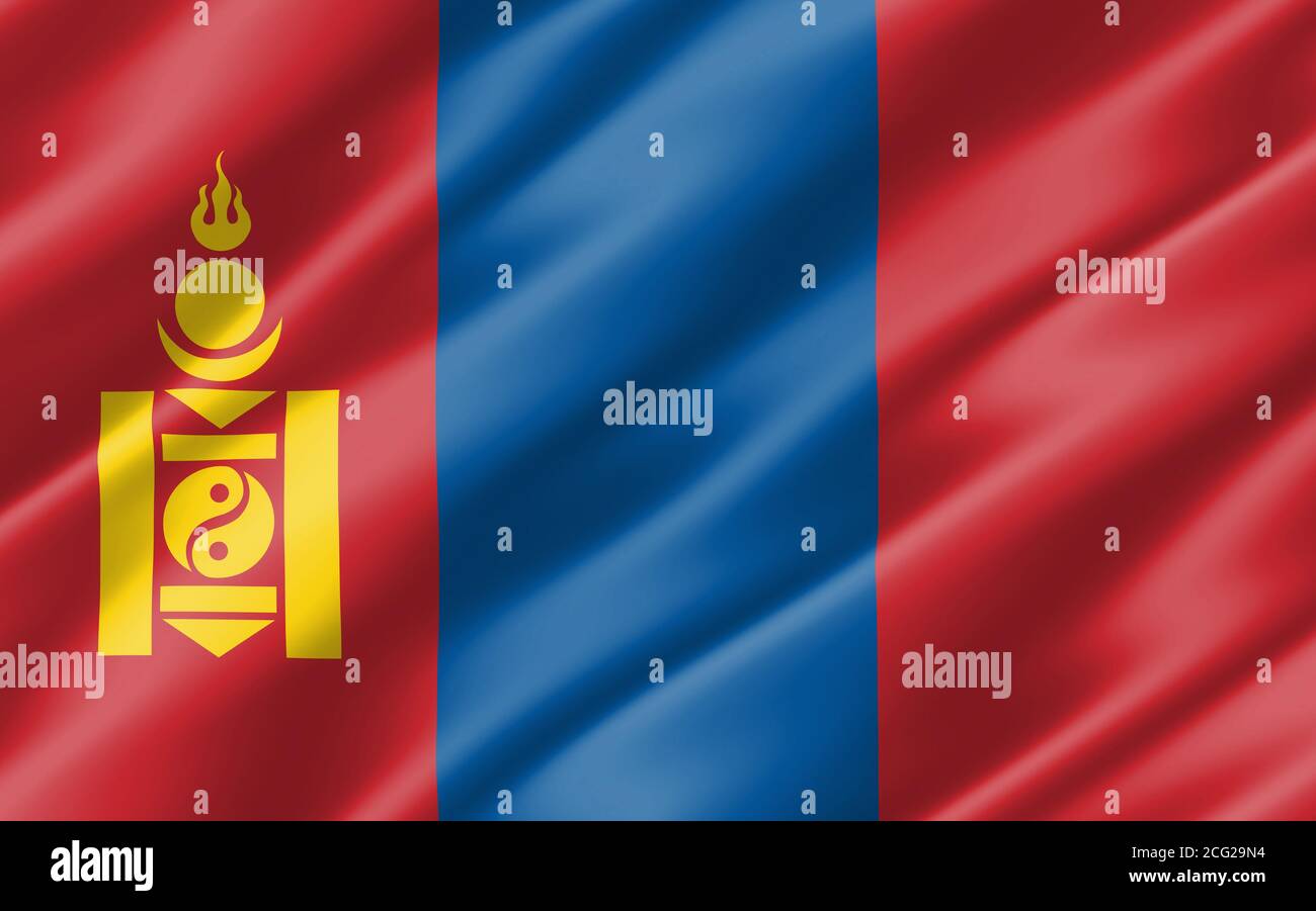 Silk wavy flag of Mongolia graphic. Wavy Mongolian flag illustration ...