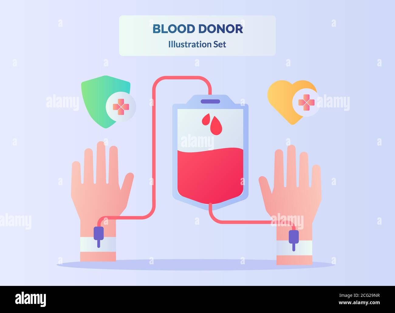 Blood donor illustration set blood drawn hand into pouch flows other ...
