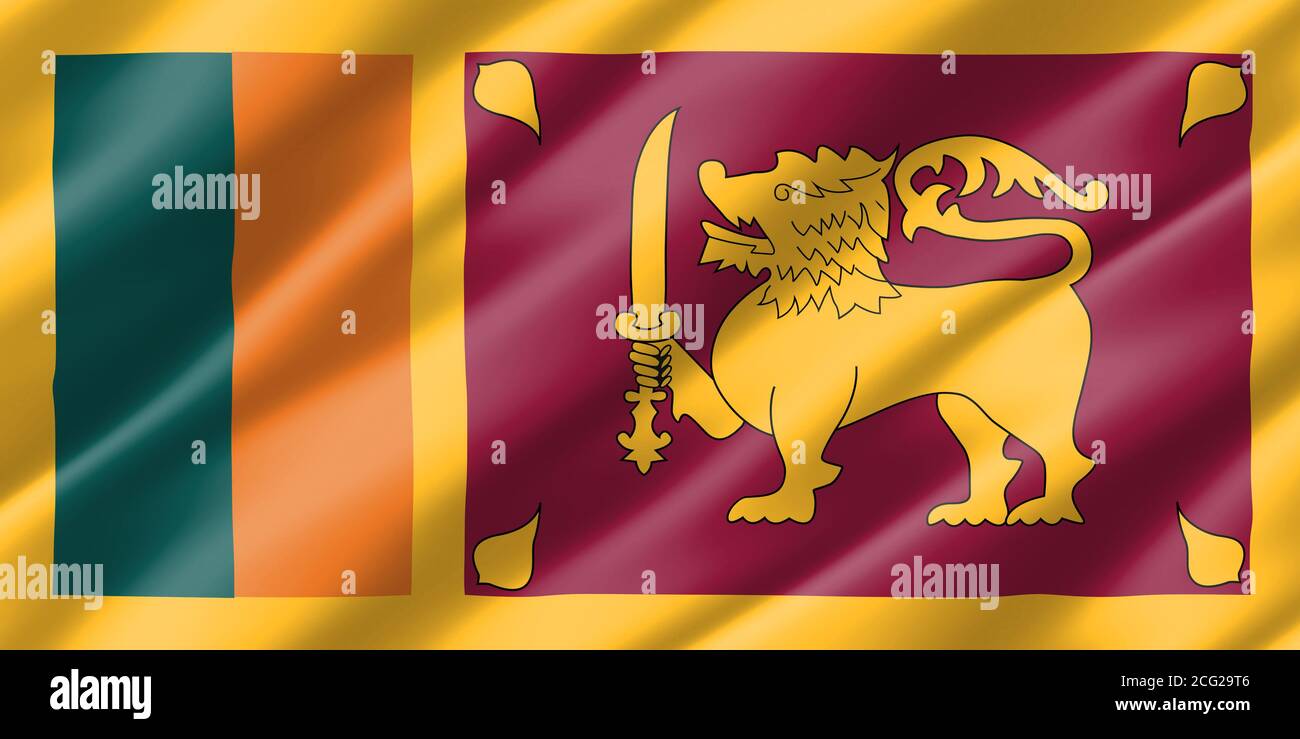 Real size waving Sri Lanka flag illustration. Rectangular Sri Lankan ...