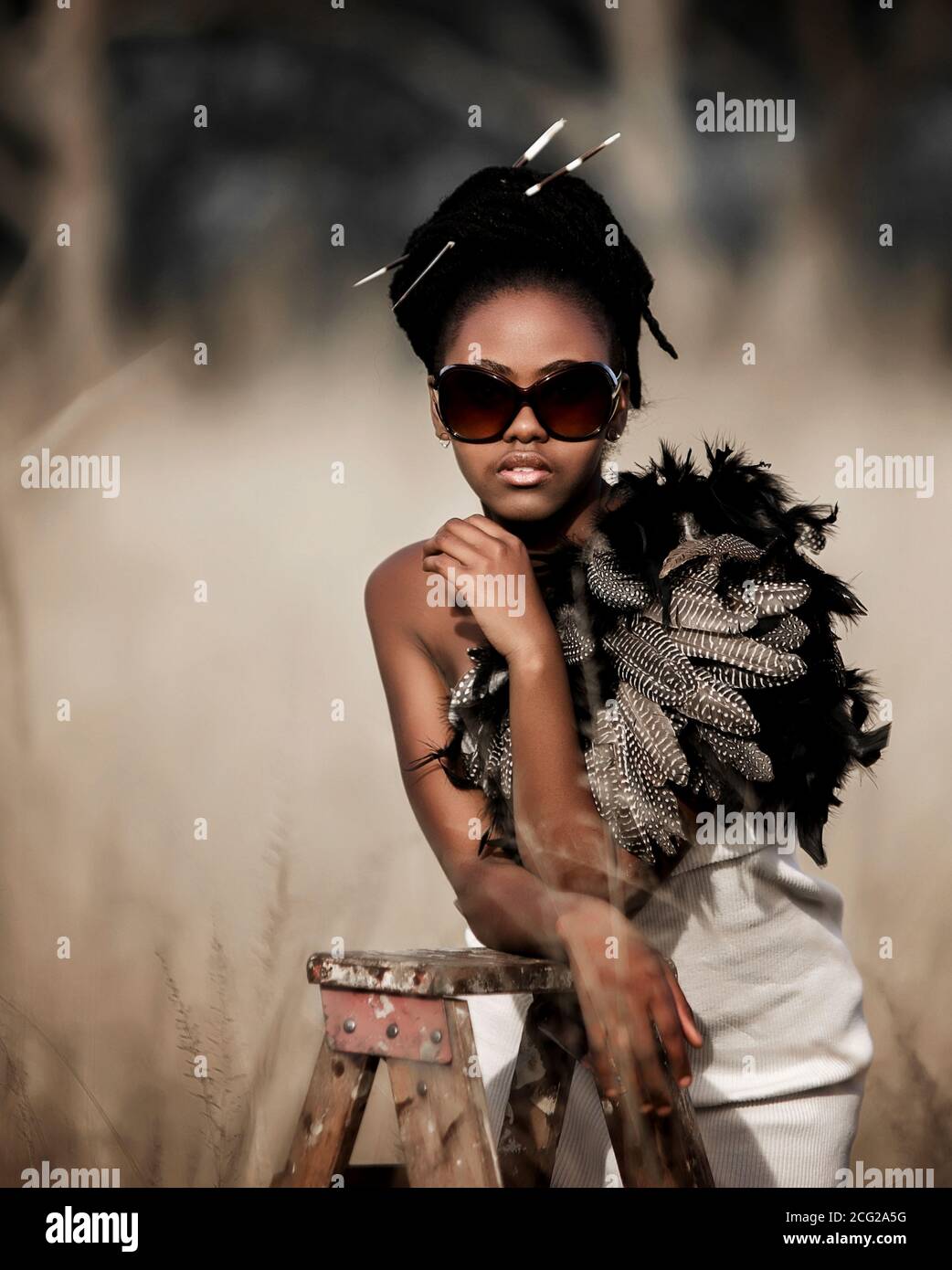 successful black woman model in african safari with sunglasses Stock ...