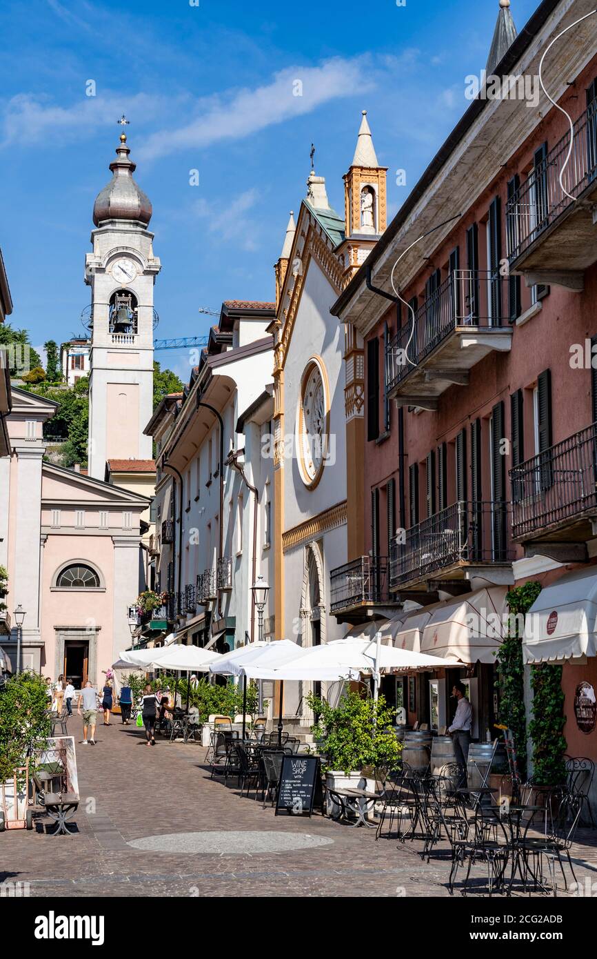 Italy. Lombardy. Lake Como. The colorful Village of Menaggio. Narrow ...