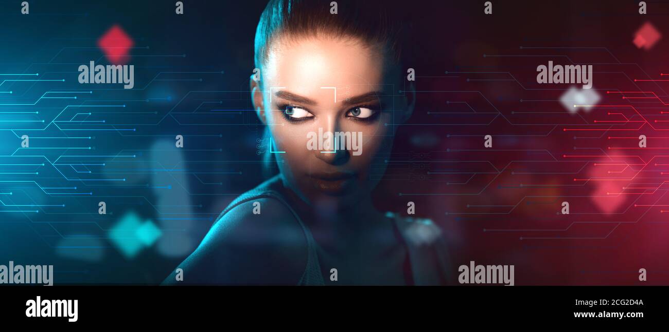 Hi-Tech Human Recognition. Face Scanning Interface Over Portrait Of ...