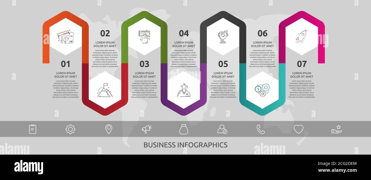 Vector infographic template hexagons for seven icons, diagram, graph ...