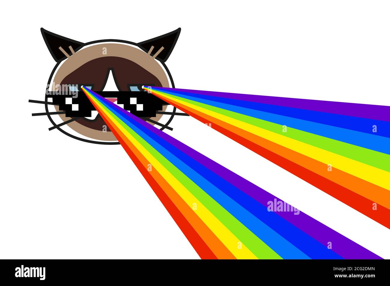 Grumpy cat in pixel glasses with rainbow lasers Stock Vector Image ...