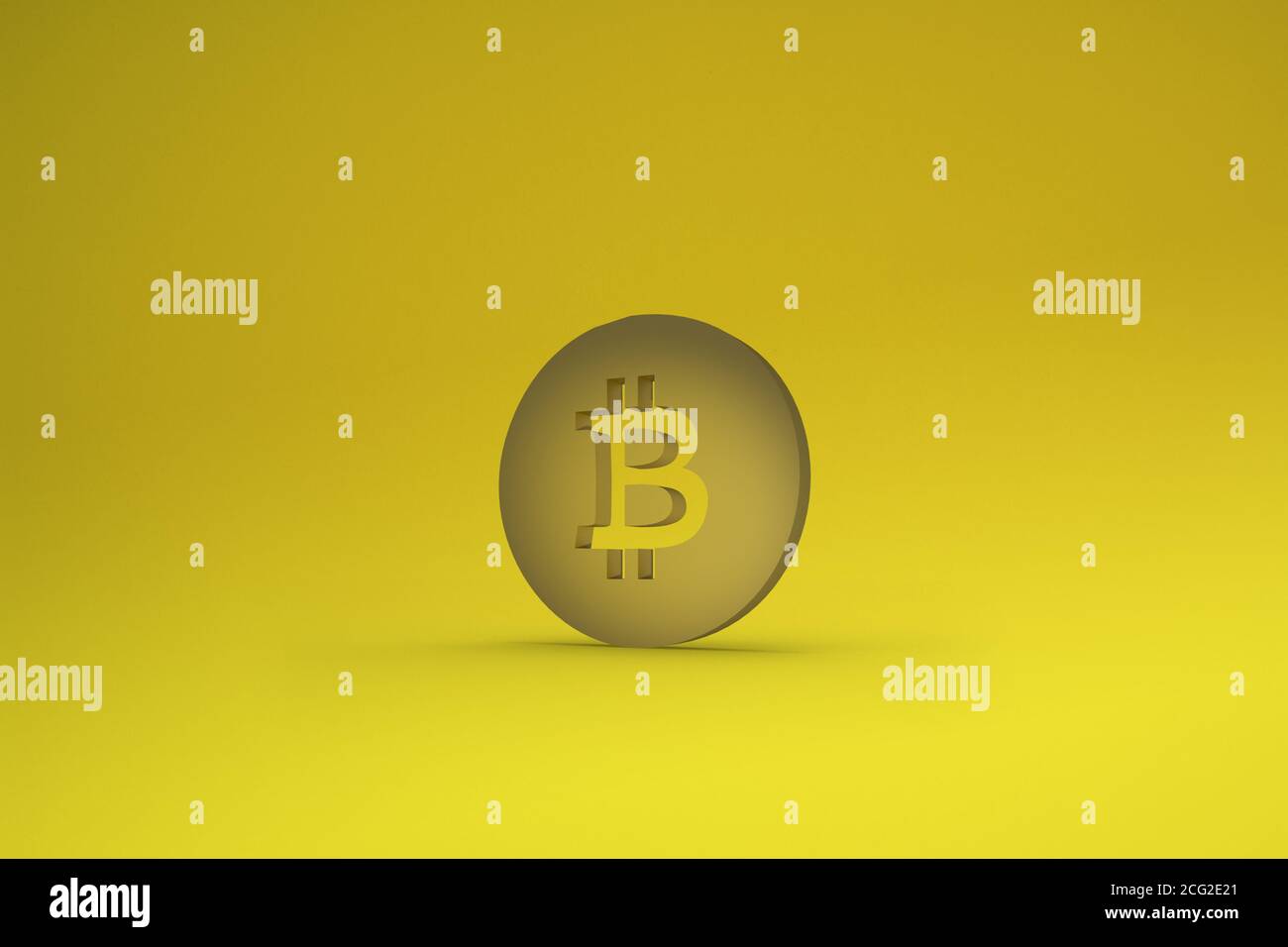 Bitcoin icon in yellow background.virtual currency. 3D rendering Stock ...