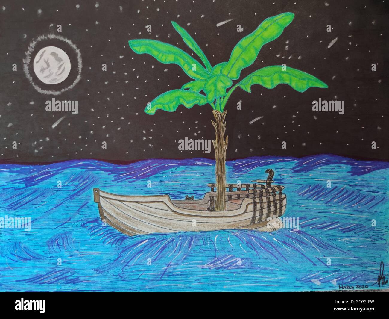 Boat with Palm Tree Drawing Stock Photo - Alamy