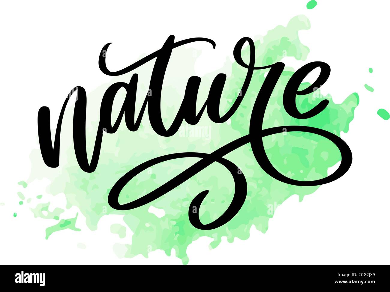 100 natural green lettering sticker with brushpen calligraphy. Eco ...