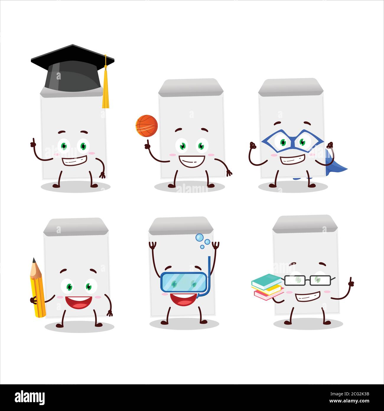 School student of white envelope cartoon character with various ...