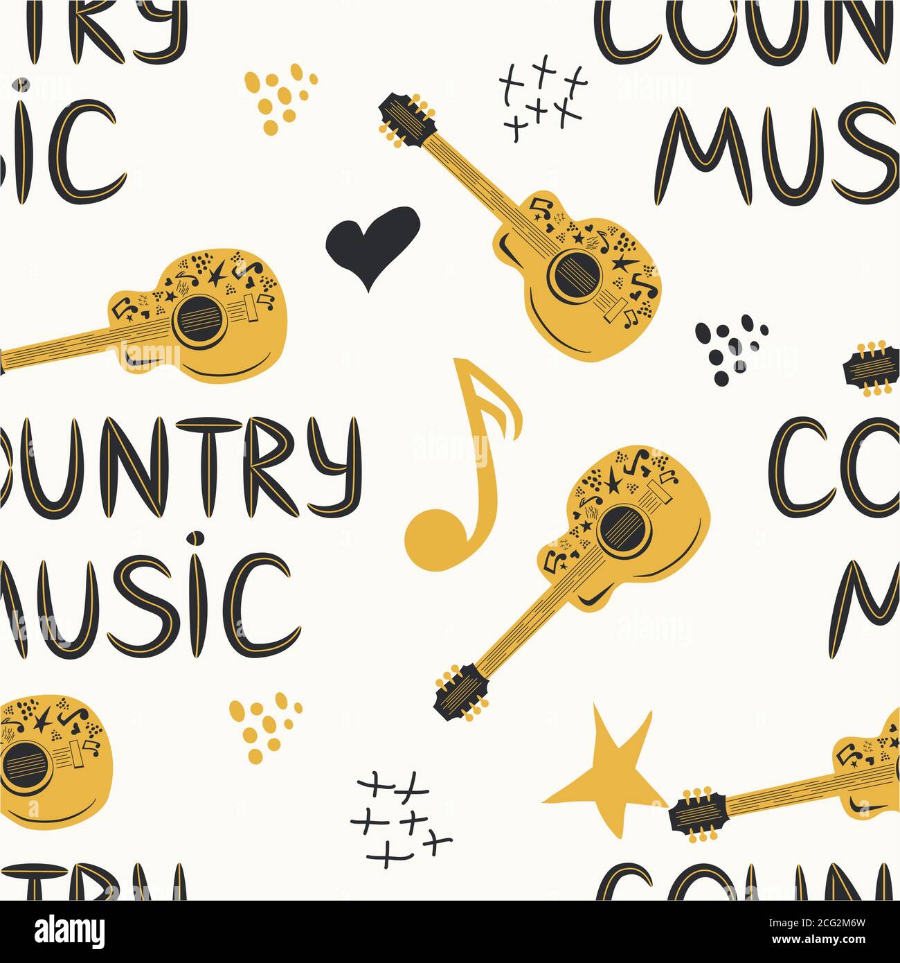hand-drawn musical seamless pattern with the inscription country music ...