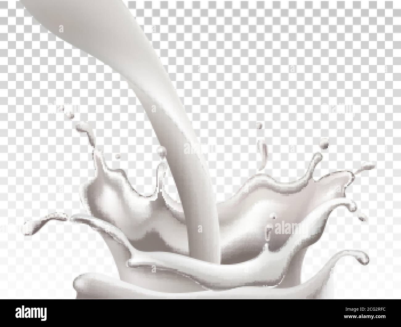 Milk pouring down and making big splashes. Realistic. Vector Stock ...