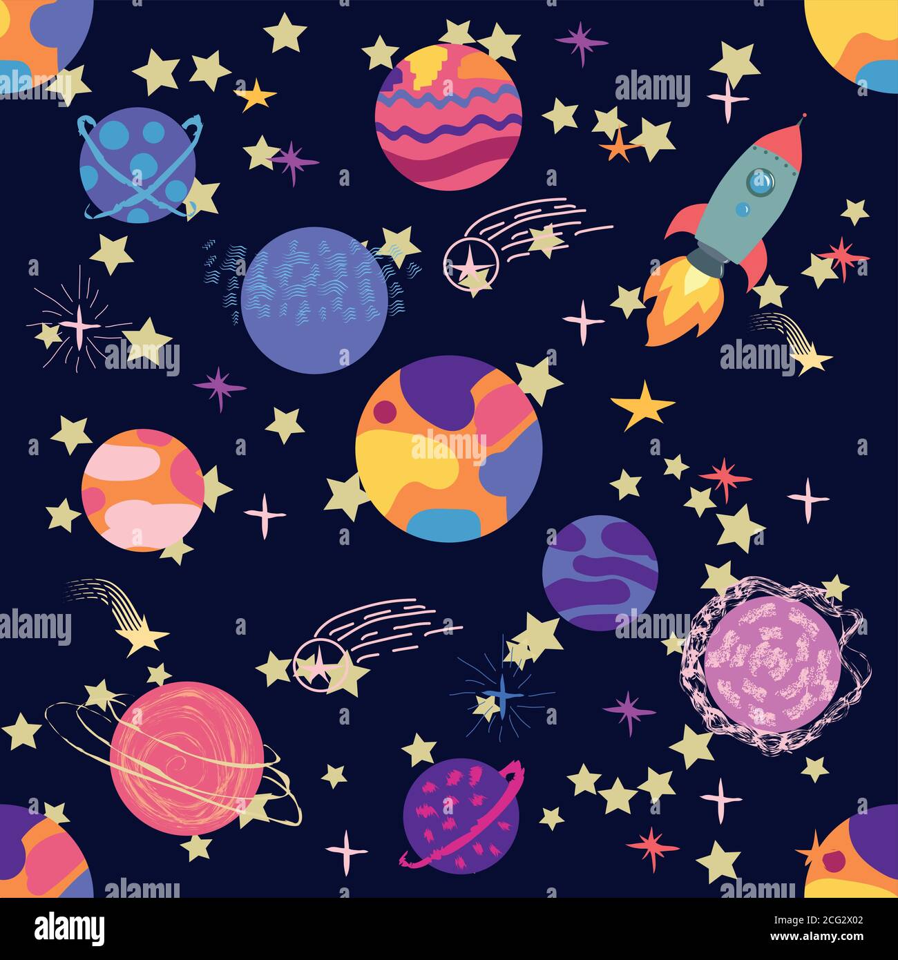Seamless outer space ufo rocket science kids background pattern Stock ...