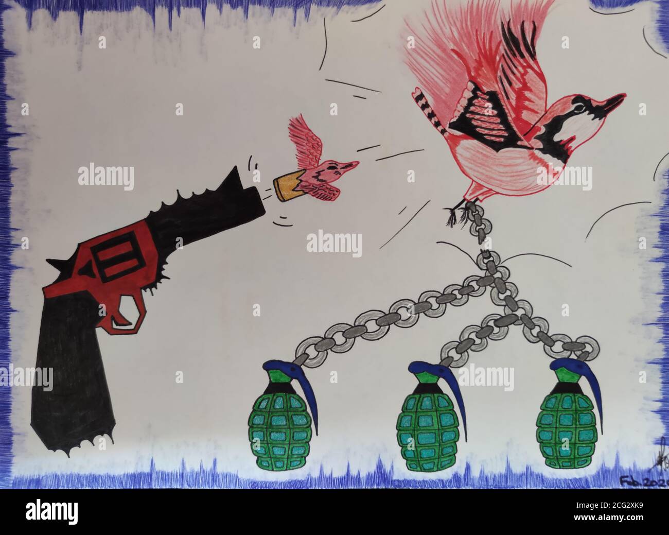 Gun Birds and Bombs Drawing Stock Photo - Alamy