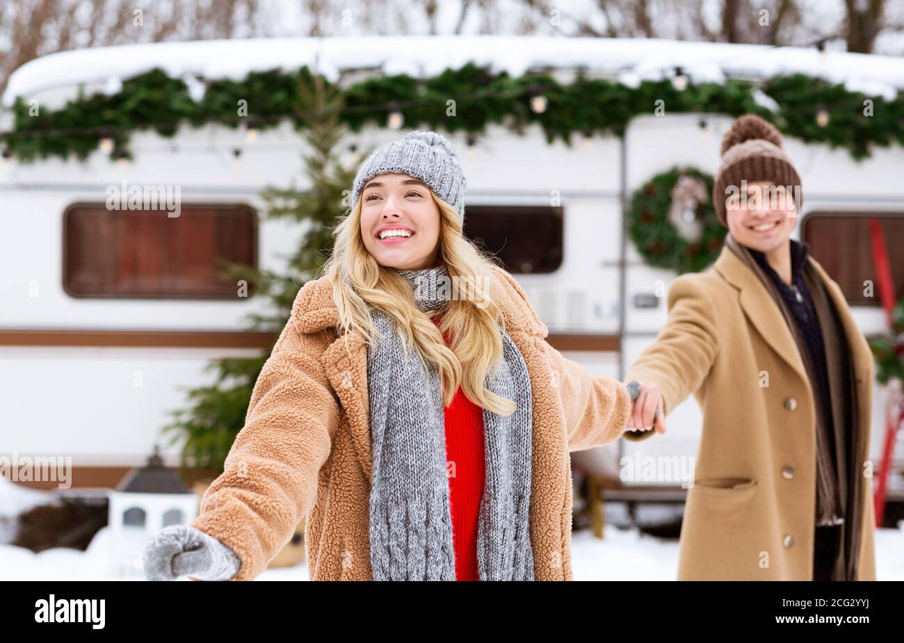 Woman pulling hand boyfriend hi-res stock photography and images - Alamy