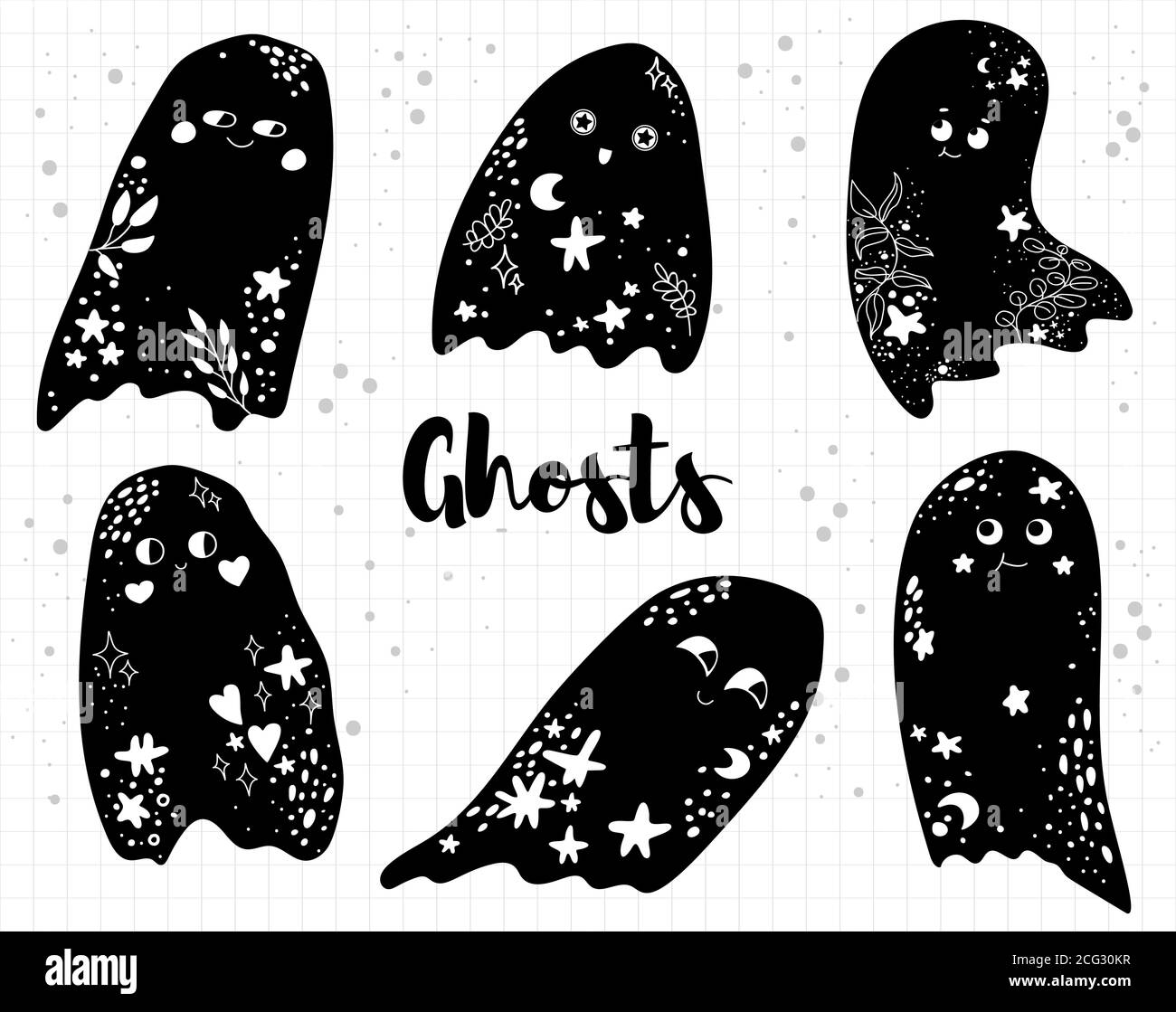 Cute ghost vector halloween doodle illustration. Celestial nursery boho ...