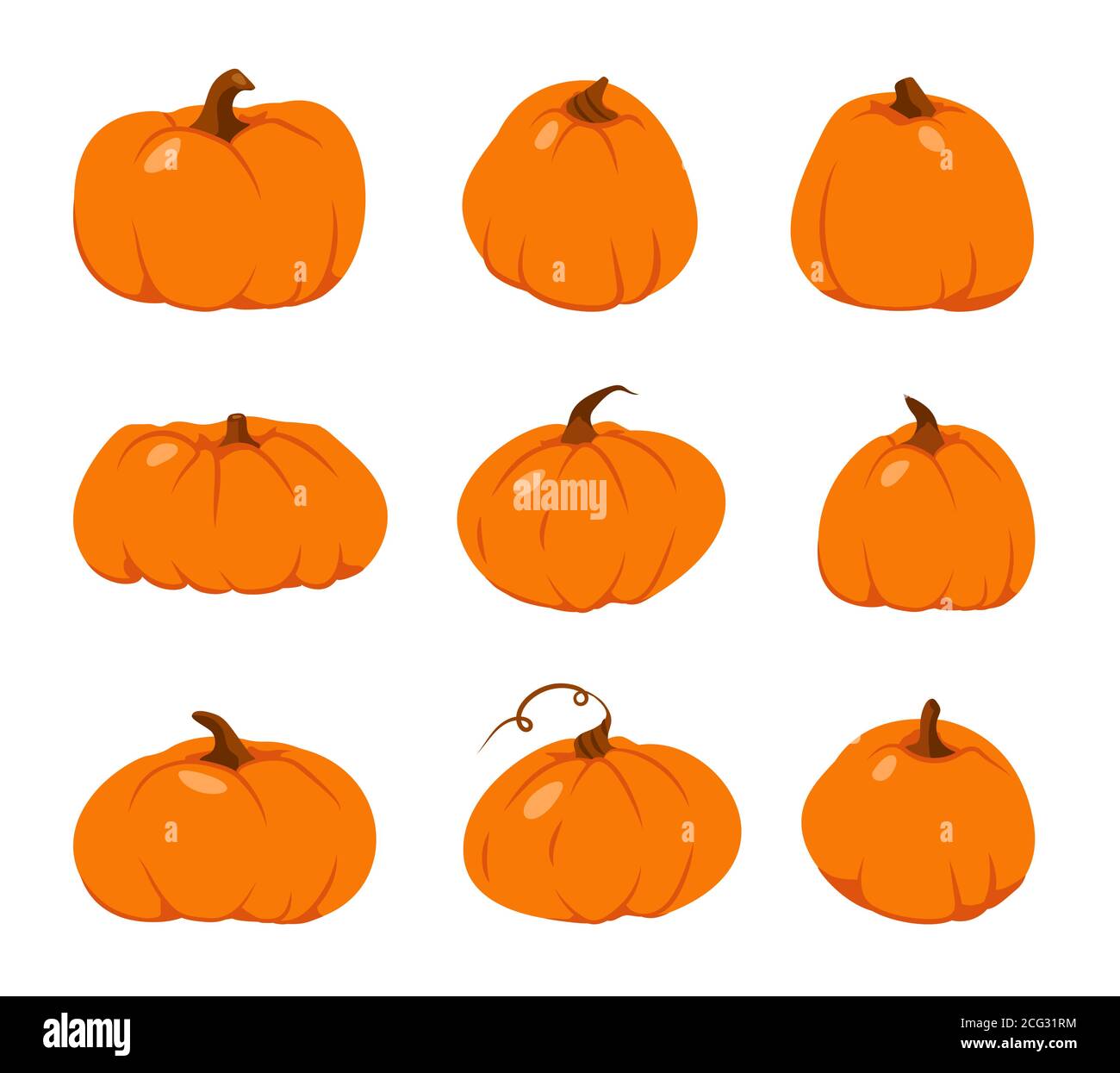 Autumn pumpkin flat icon set. Cartoon different shape orange gourd ...
