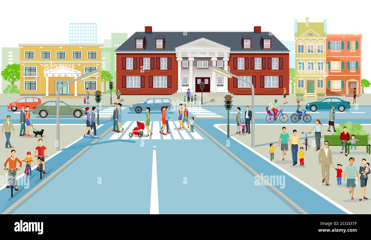 Road traffic with pedestrians on the sidewalk Stock Vector Image & Art ...