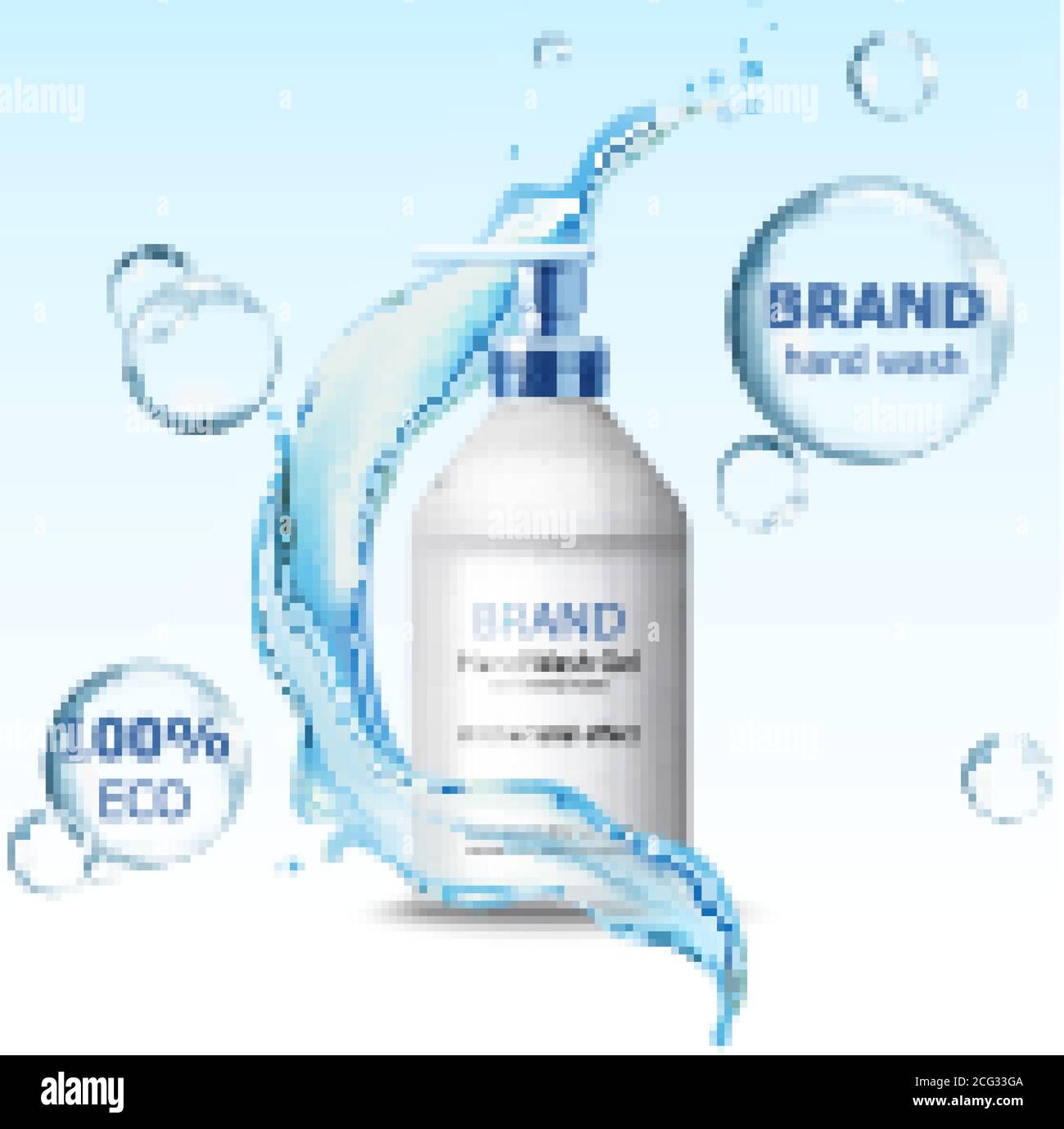Eco hand wash gel with antibacterial effect container surrounded by ...