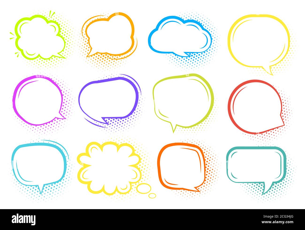 Comic speech bubble set. Colored pop art line doodle bubbles. Cartoon ... Comic speech bubble set. Colored pop art line doodle bubbles. Cartoon ...