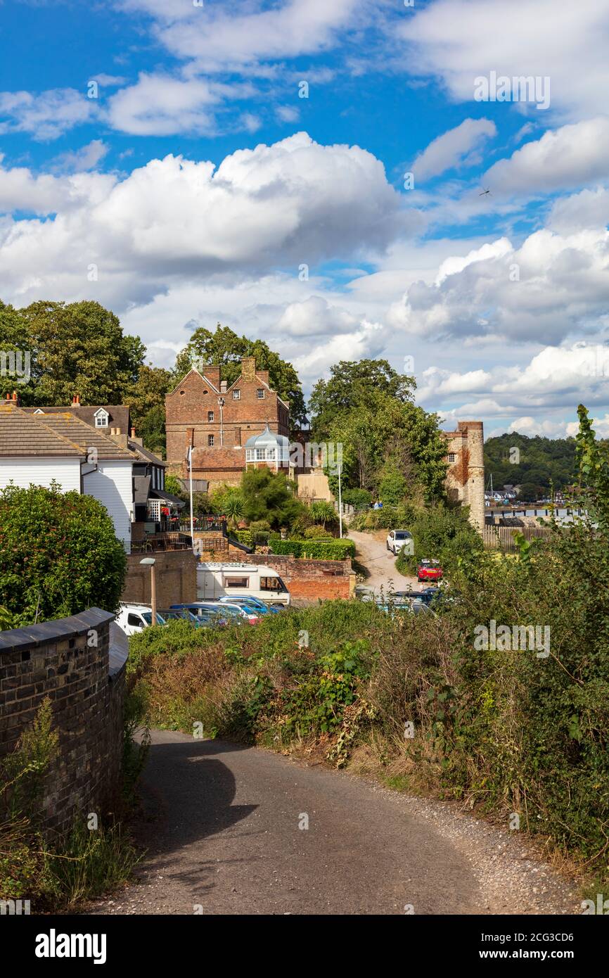 Attractive views of Upnor Castle above the village houses, Upnor, Kent ...