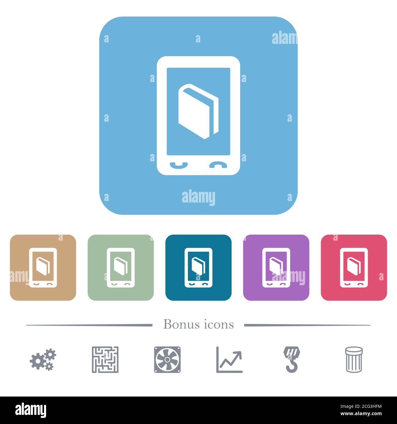 Mobile dictionary white flat icons on color rounded square backgrounds ...