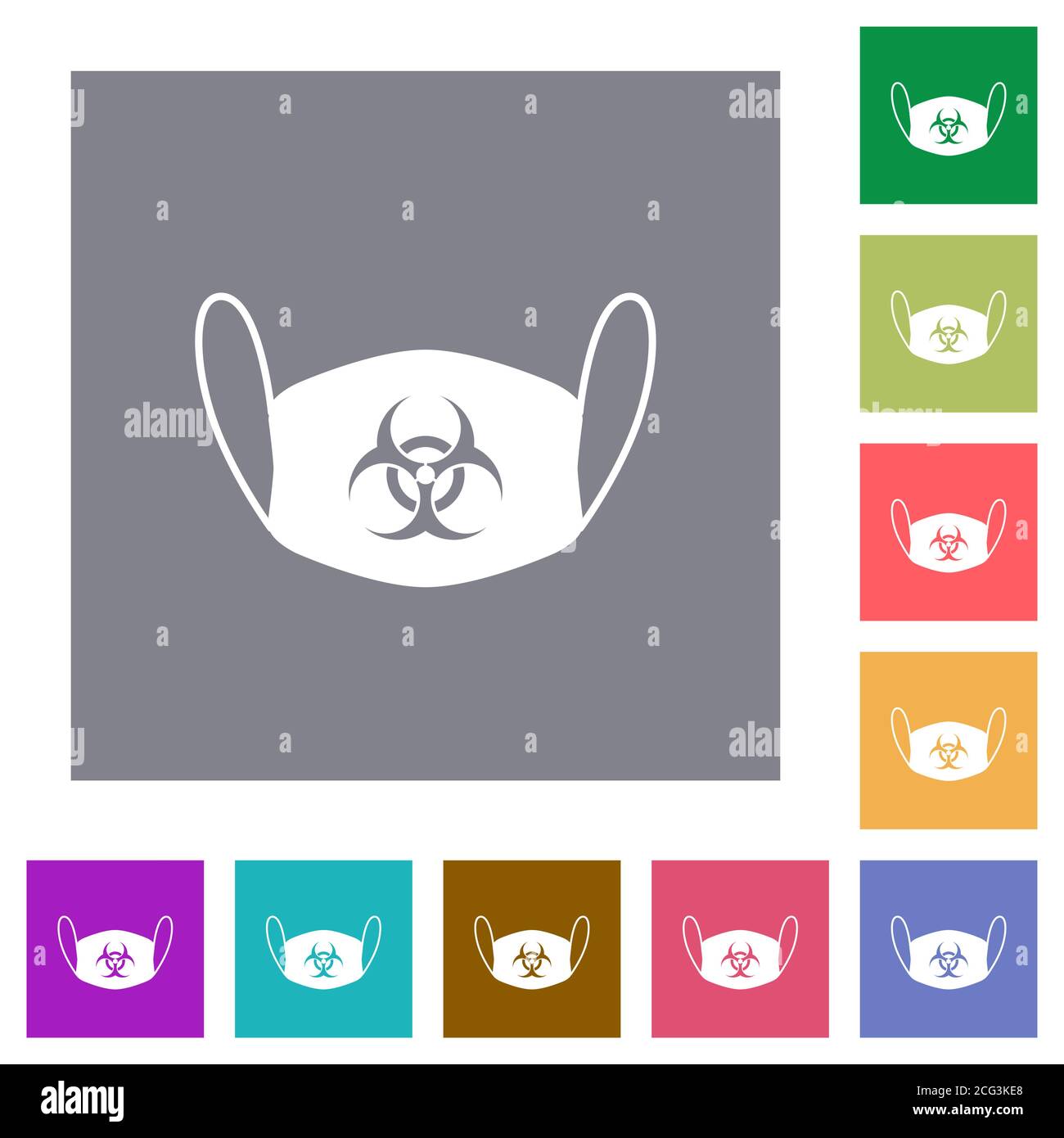 Face mask with biohazard symbol flat icons on simple color square ...