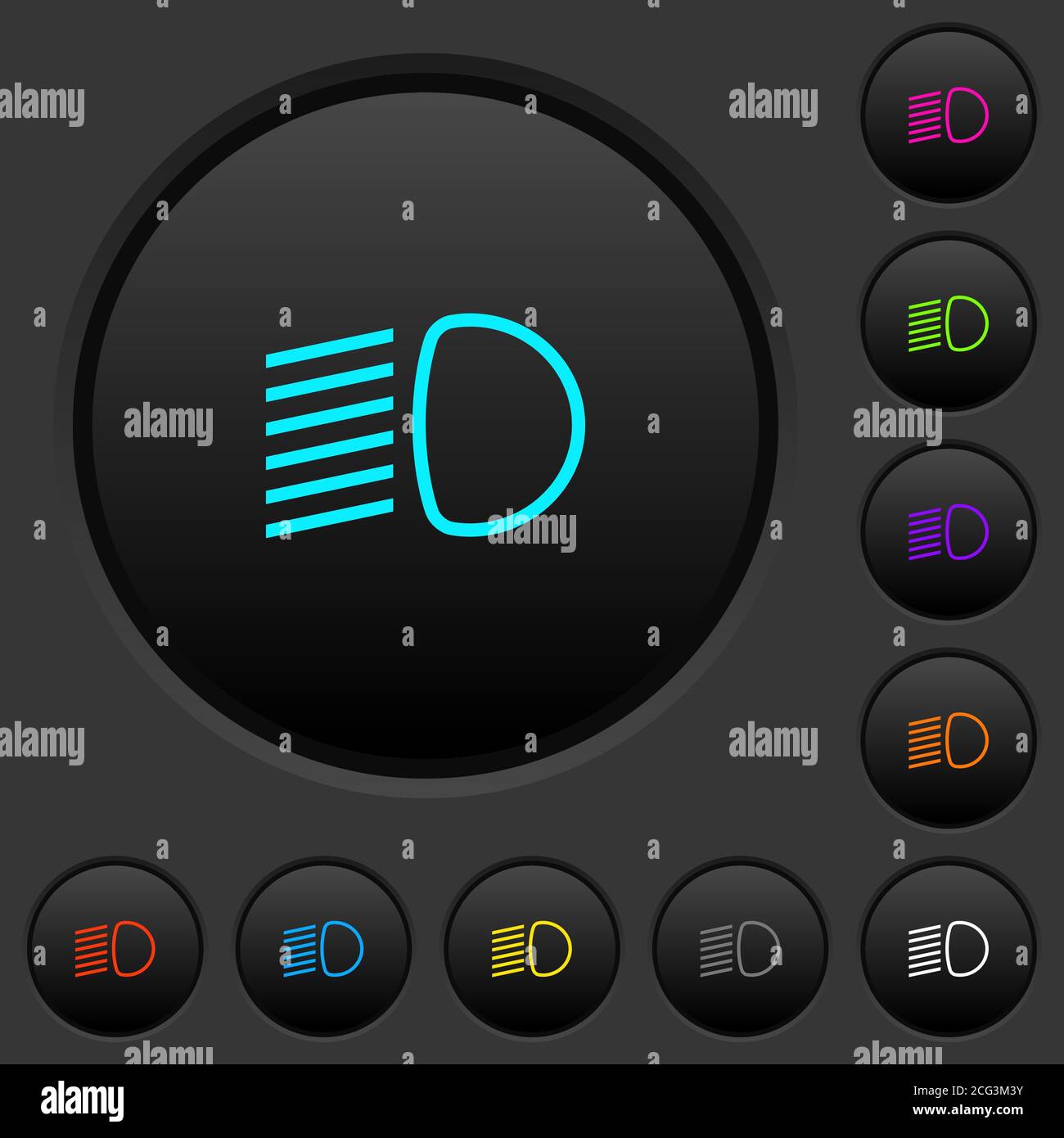 Dipped beam lights dark push buttons with vivid color icons on dark ... Dipped beam lights dark push buttons with vivid color icons on dark ...