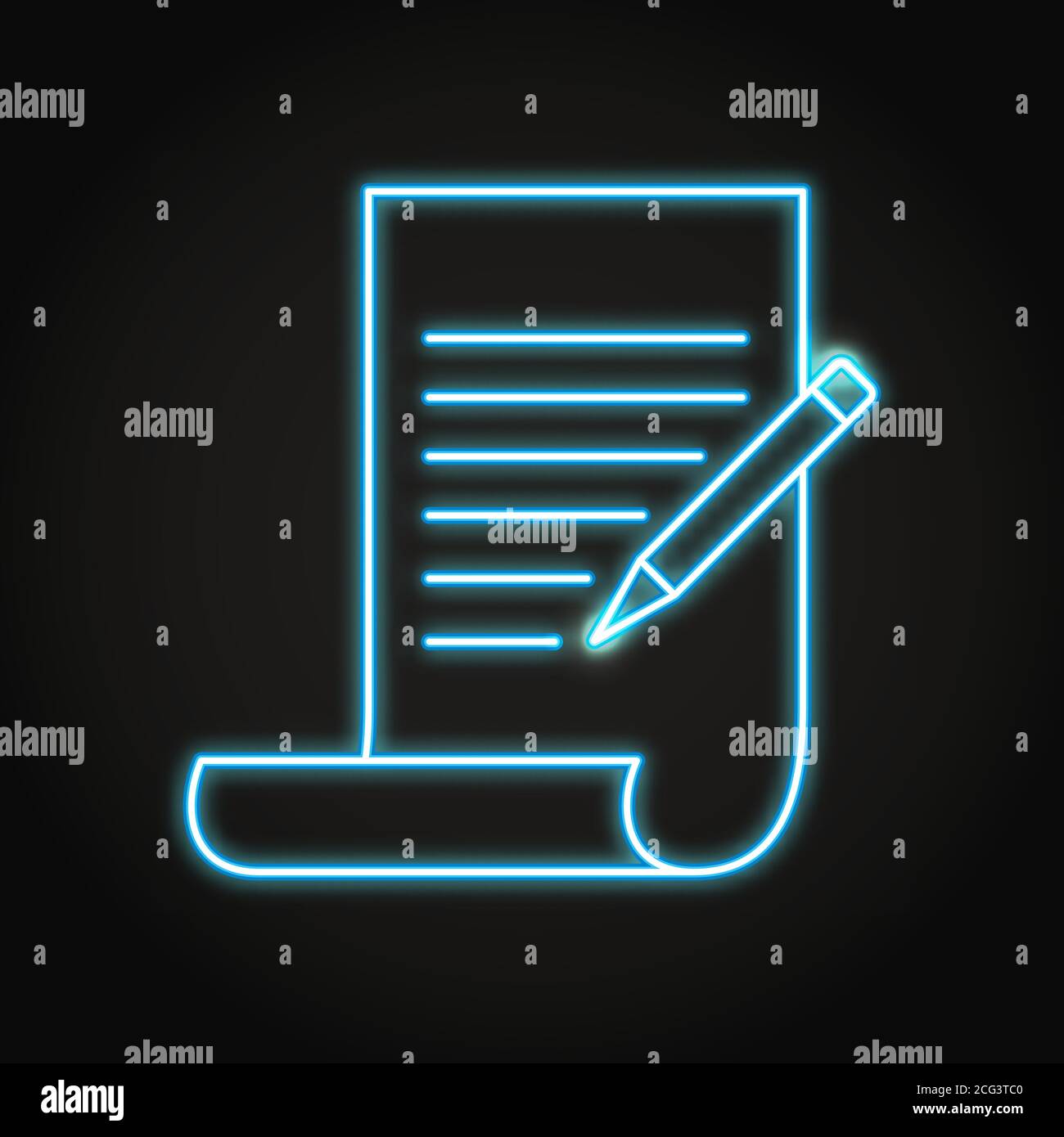 Copywriting icon in neon line style. Creative writing concept. Paper ...