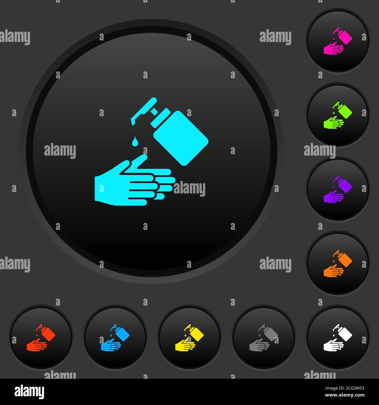 Hand washing with liquid soap dark push buttons with vivid color icons ...