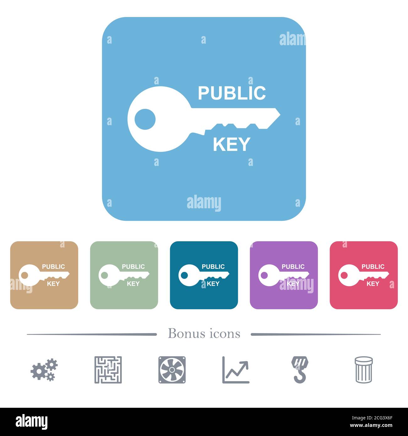 Public key white flat icons on color rounded square backgrounds. 6 ...