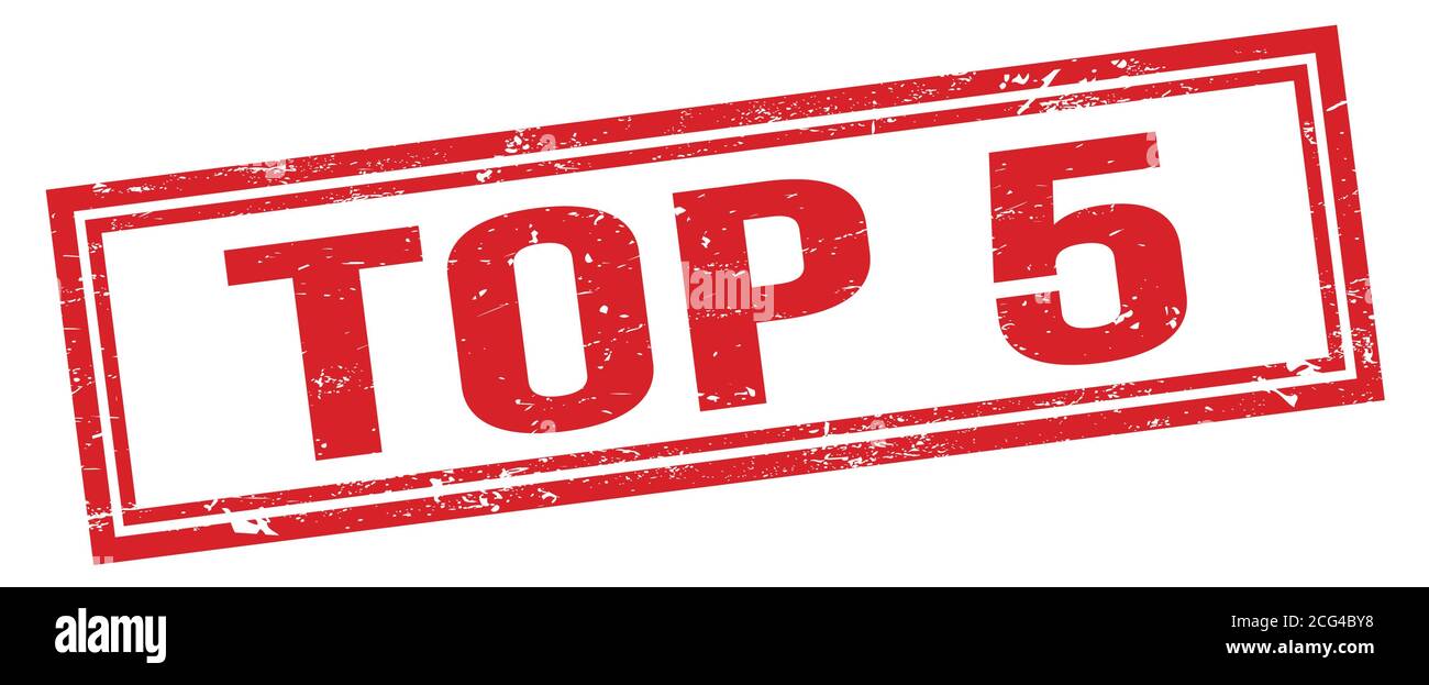 TOP 5 red grungy rectangle stamp sign Stock Photo - Alamy