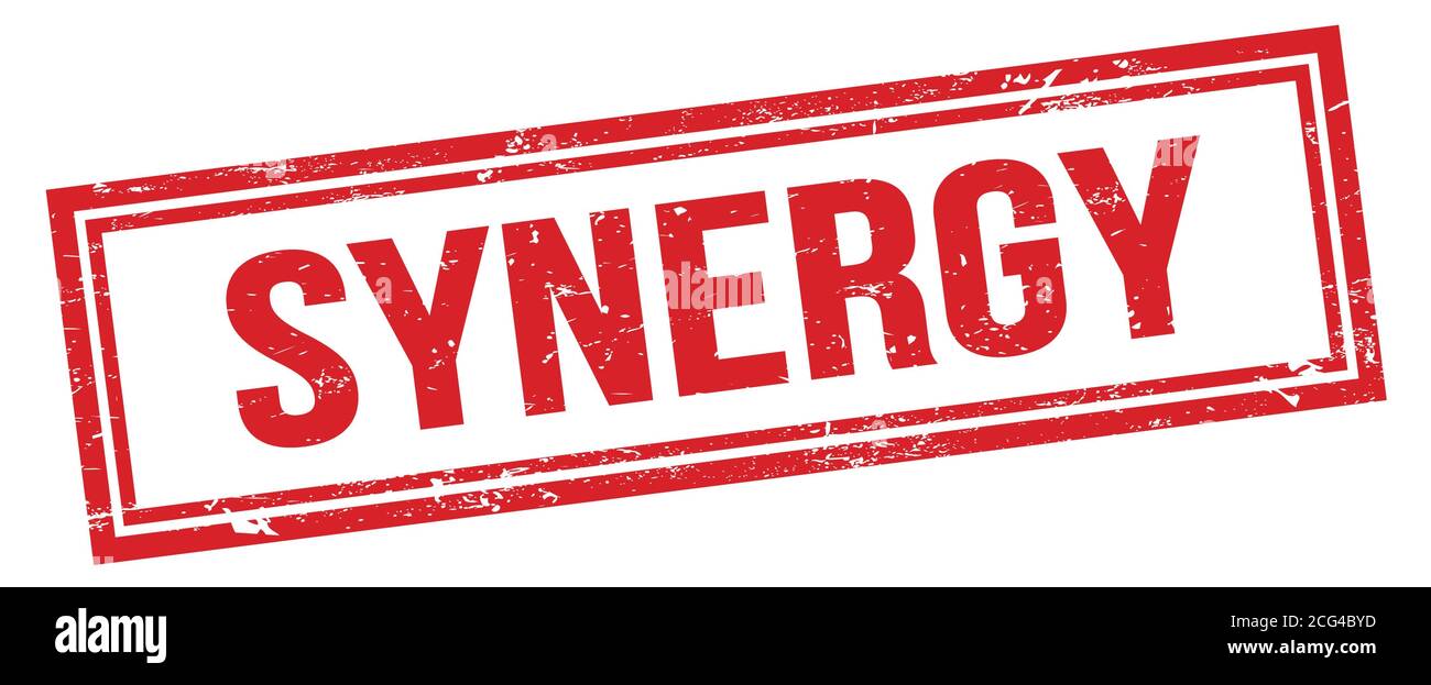 SYNERGY red grungy rectangle stamp sign Stock Photo - Alamy