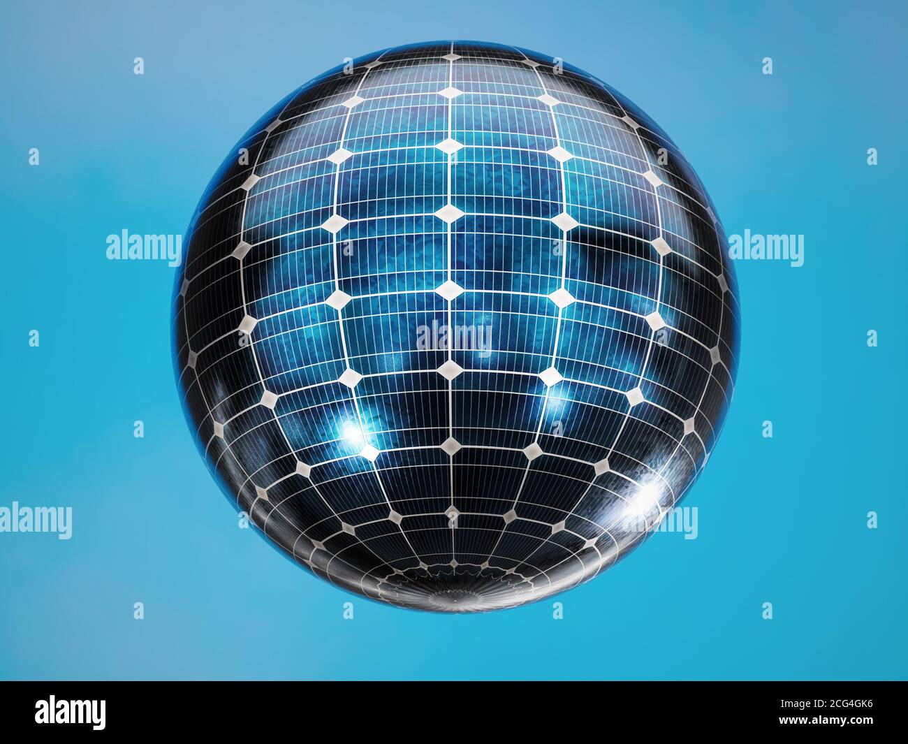 3D render of solar panel sphere against blue sky Stock Photo - Alamy