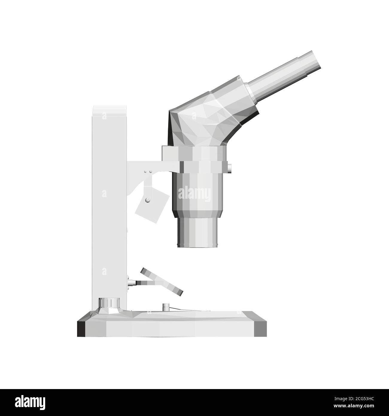 Low poly microscope. White desktop microscope. Side view. 3D. Vector ...