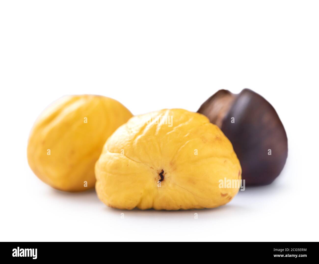 Delicious peeled roasted chestnuts isolated on white background Stock ...