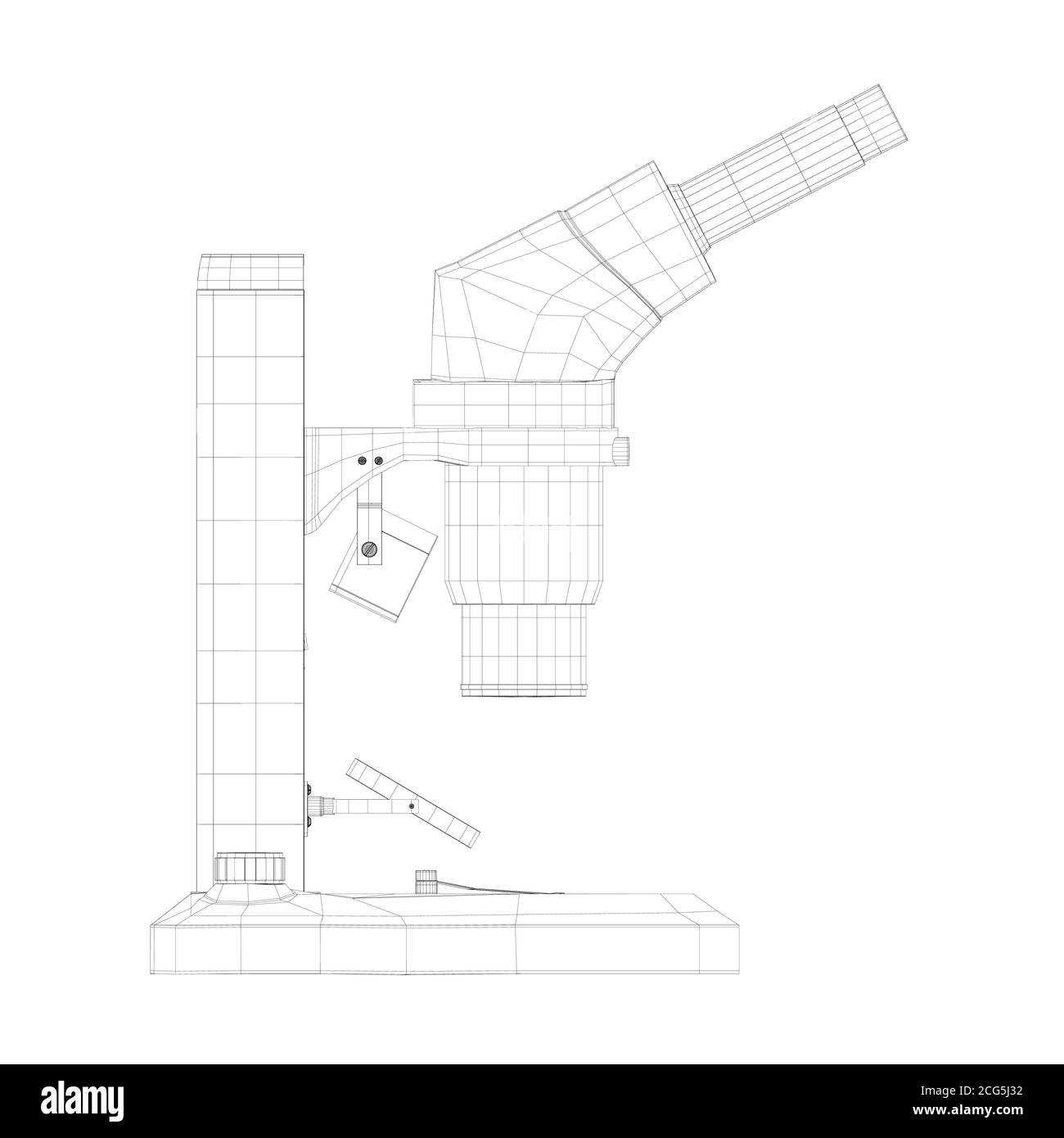 Wireframe Of A Microscope Made Of Black Lines Isolated On A White Background Desktop Microscope