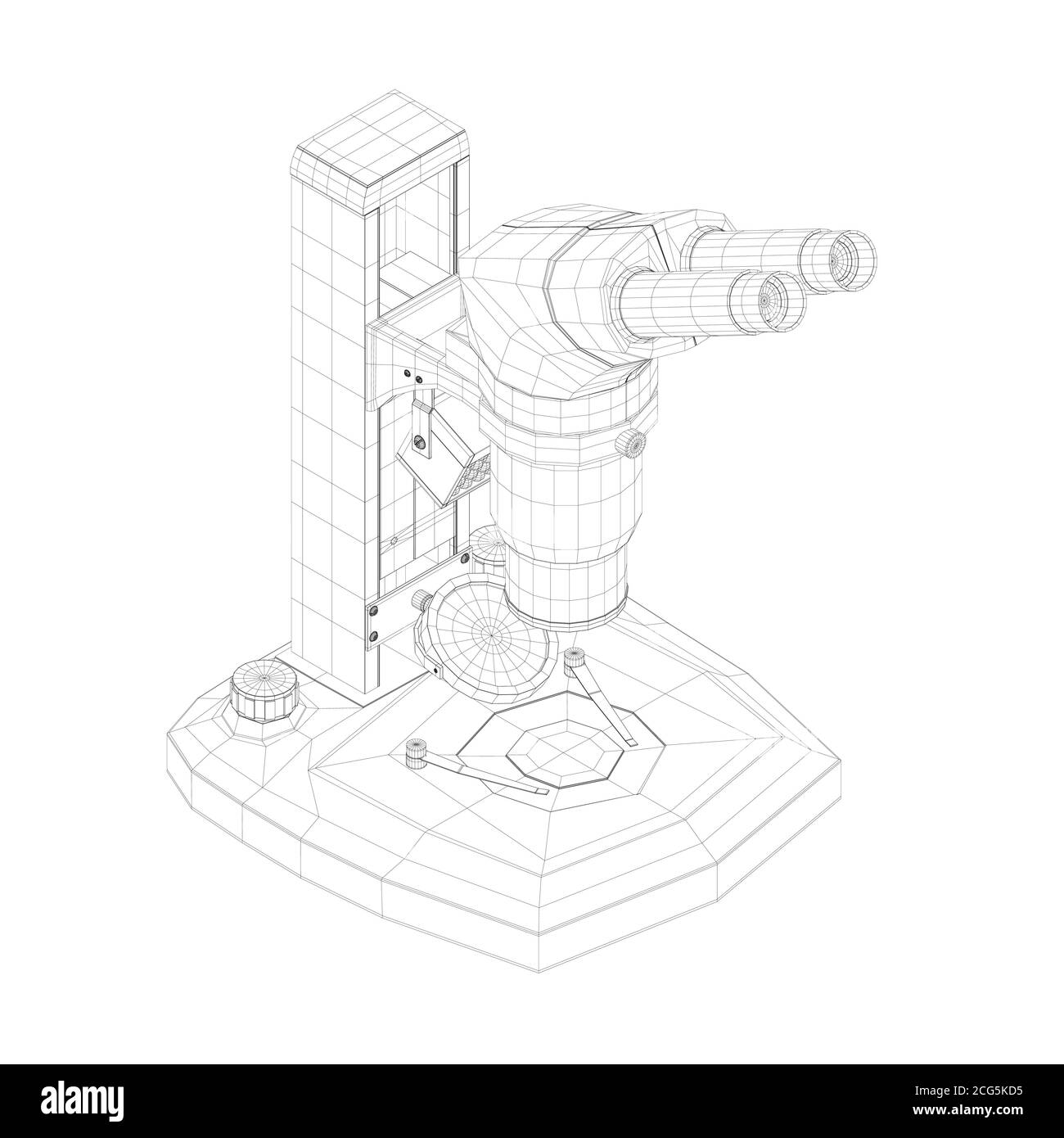 Wireframe of a microscope made of black lines isolated on a white ...