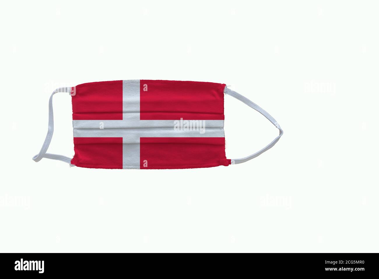 Danish flag design Covid-19 pandemic virus face mask on a white ...