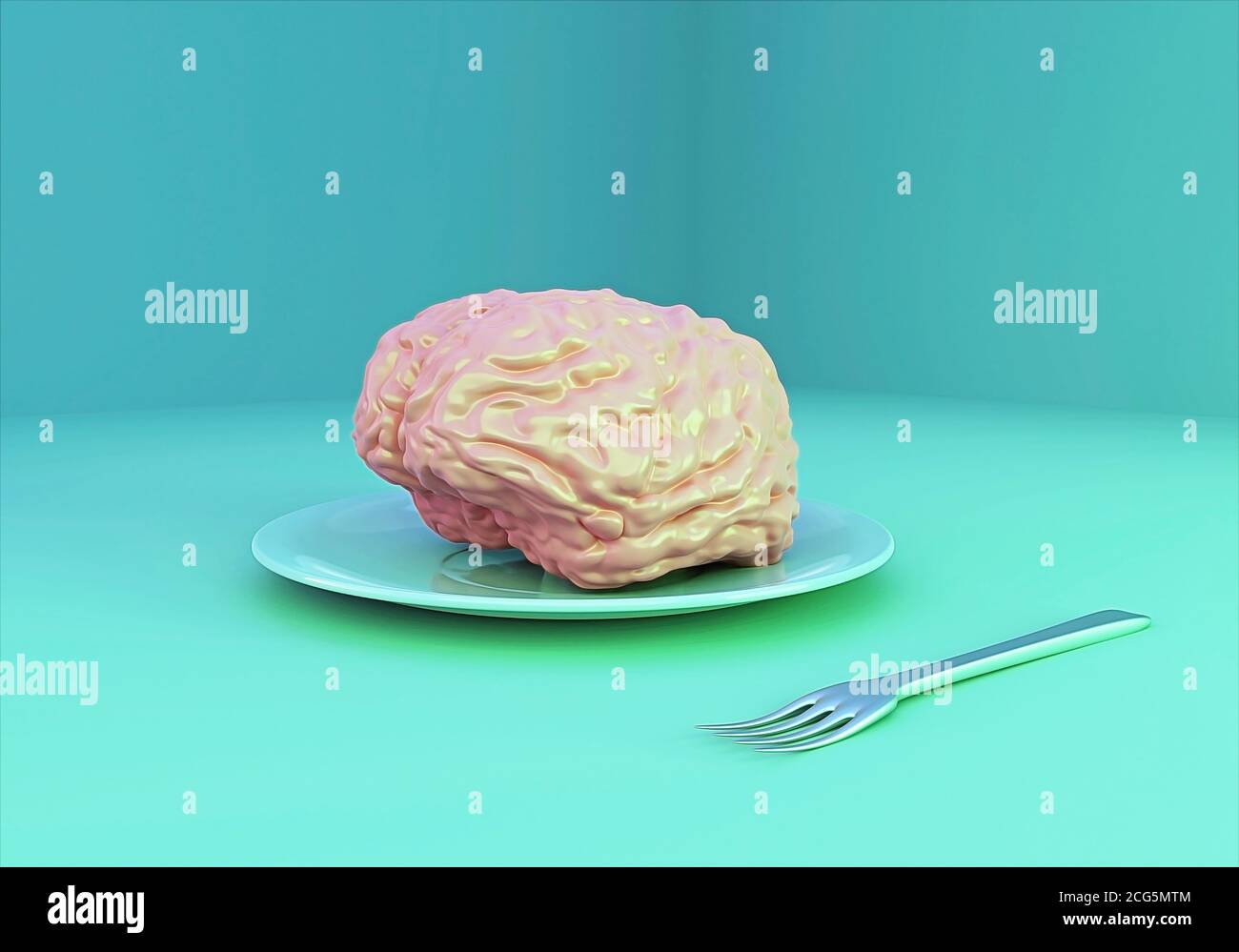 Human brain on a plate with fork, human brain as food, abuse, love ...