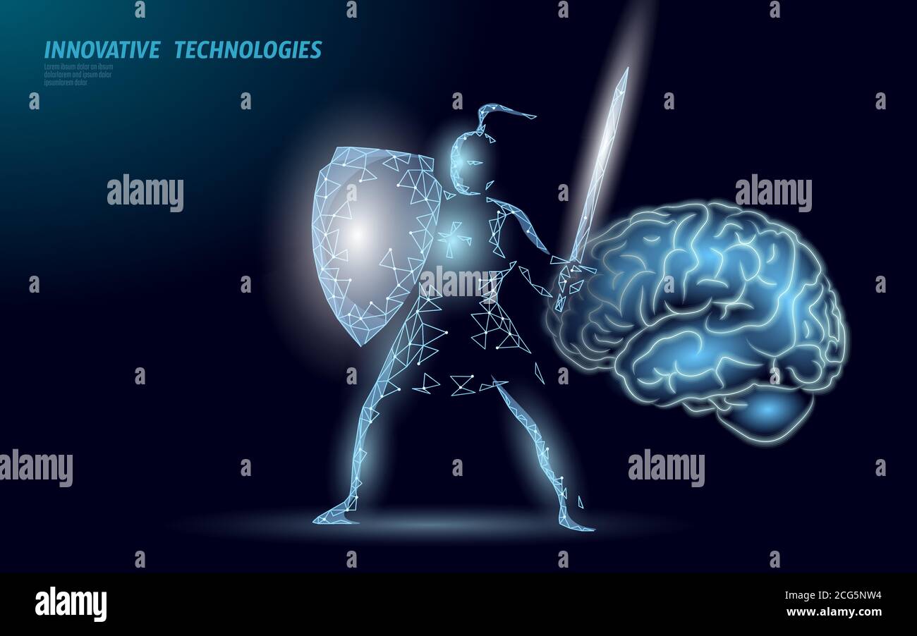 Brain treatment protection knight 3D render. Drug nootropic human ...