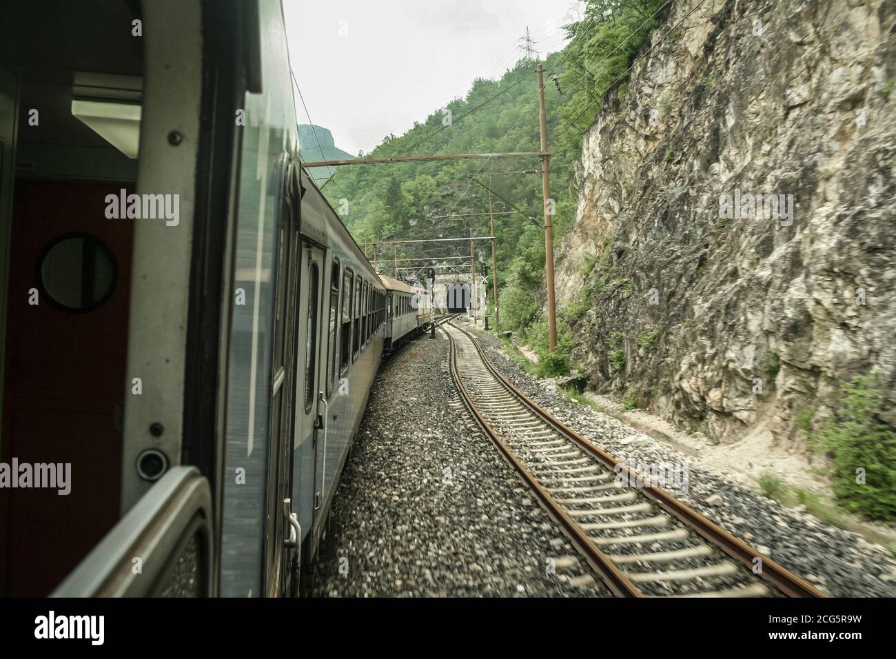 MOSTAR, BOSNIA AND HERZEGOVINA - JULY 3, 2008: Bosnian train from the ...