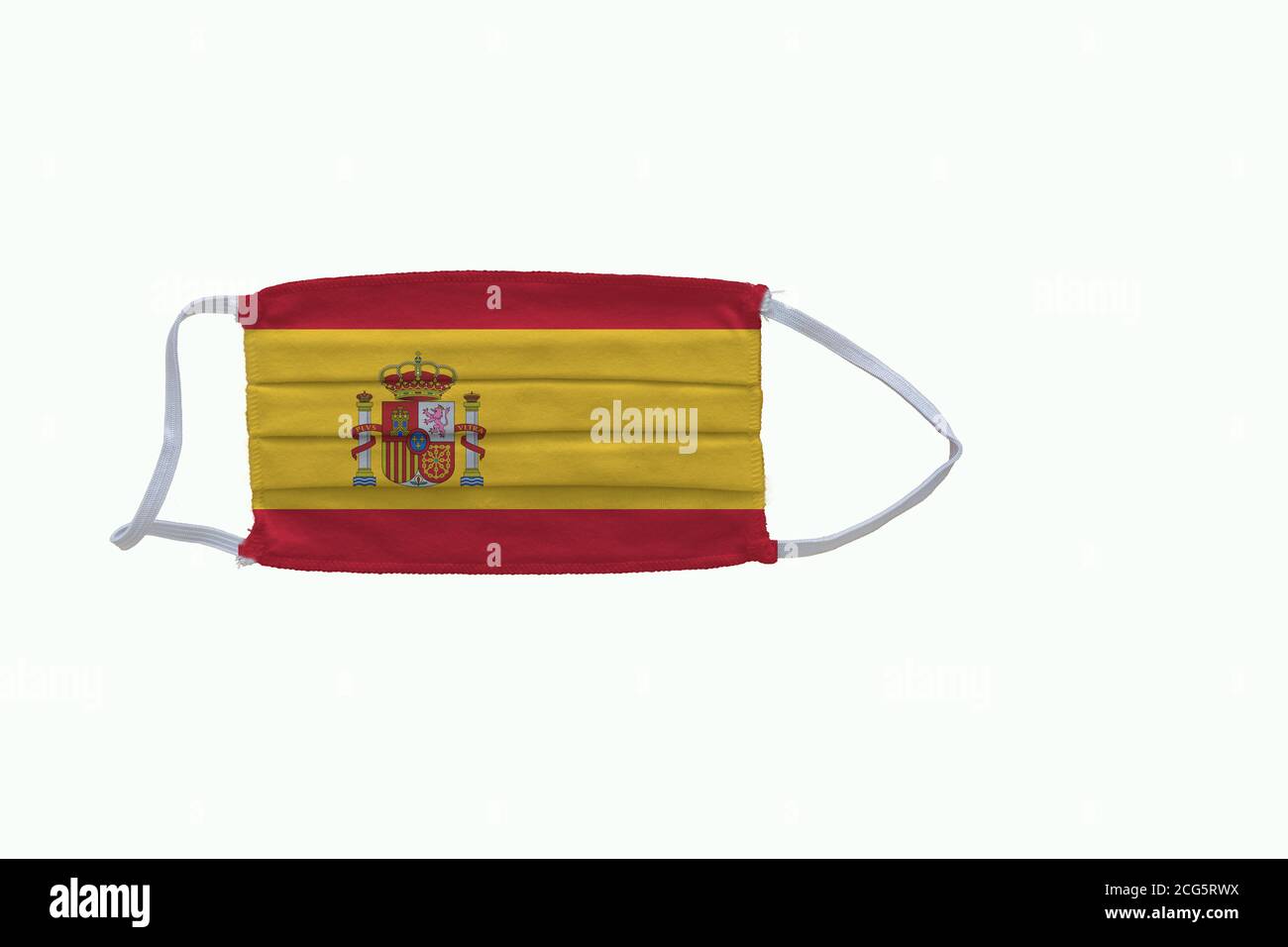 Spanish flag design Covid-19 pandemic virus face mask on a white ...