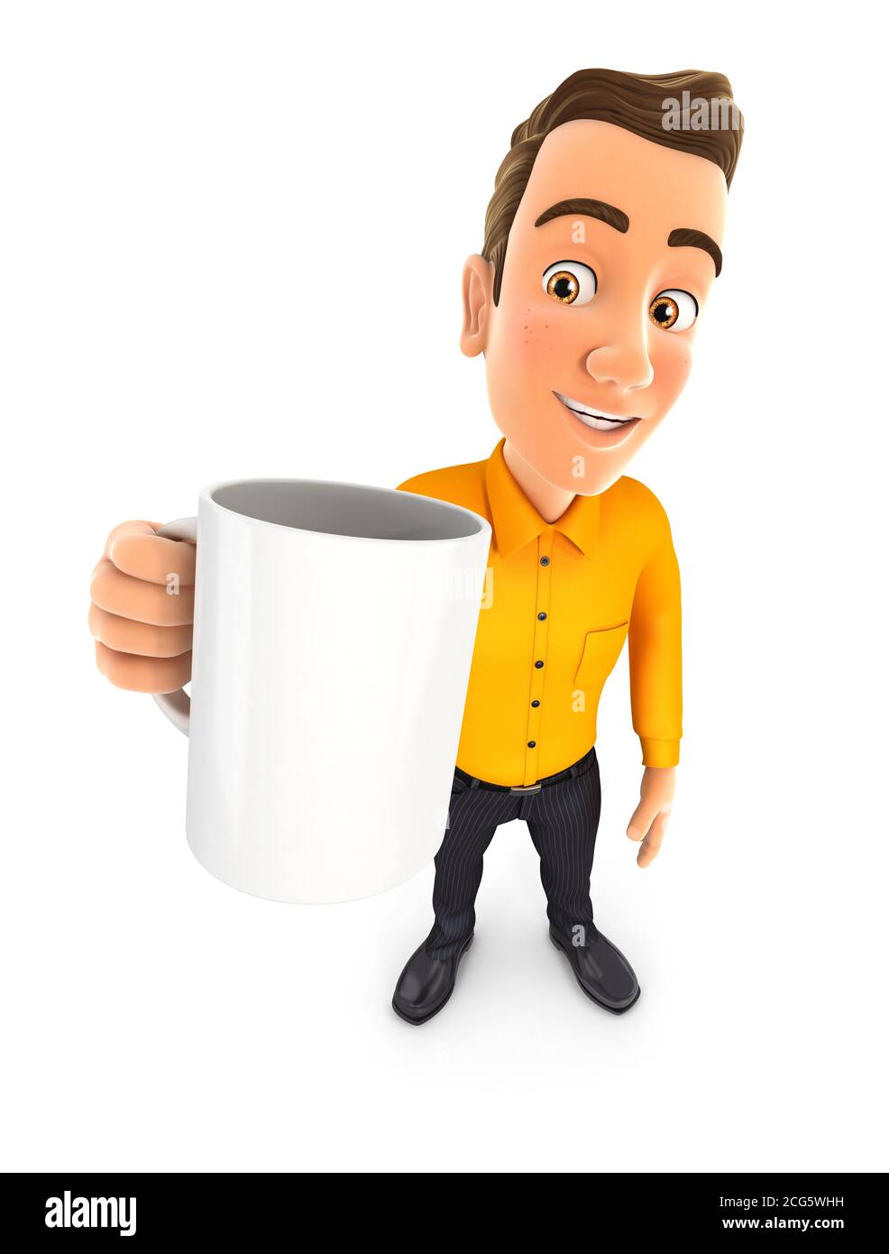 3d man standing with cup, illustration with isolated white background ...